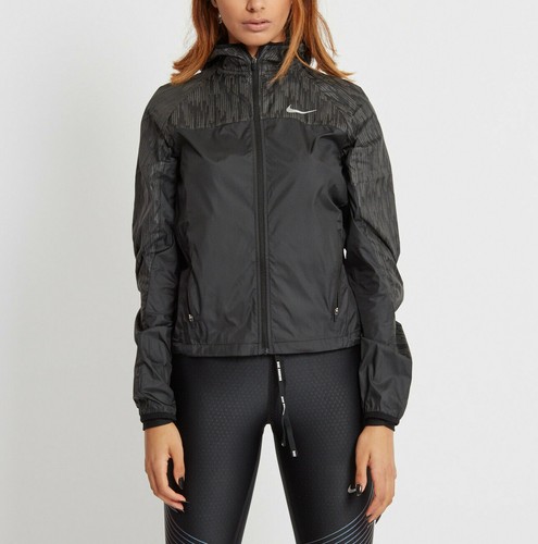 Nike Black Shield Flash Reflective Running Jacket Windbreaker Womens XS ...