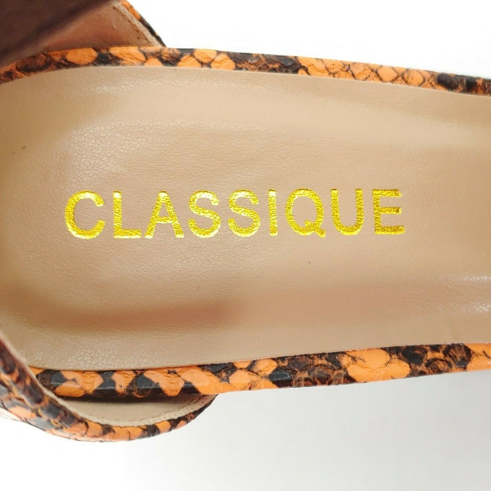 Classique Womens Lenita Sandals Block Heels Shoes Brown Snake Print ...
