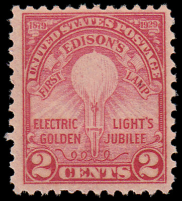 US Stamp #655 - 1929 2¢ Edison’s First Lamp, EzGrade™ G/VG, MNH, Perf ...