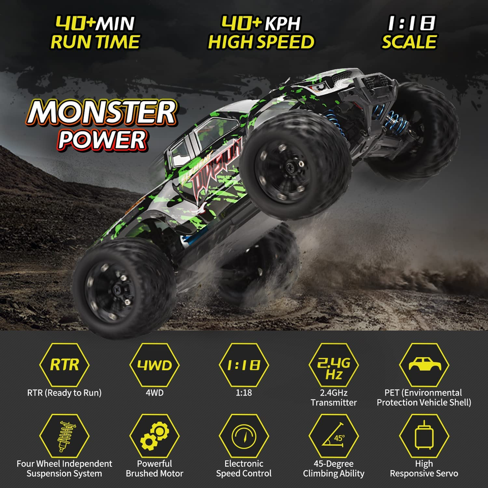 1:18 RC Monster Truck Off-Road Vehicle Remote Control 2.4Ghz High Speed ...