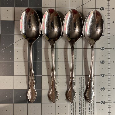 Dover Oneida Stainless Steel 4 Oval Soup Spoons Dinner Heirloom w/Cube ...