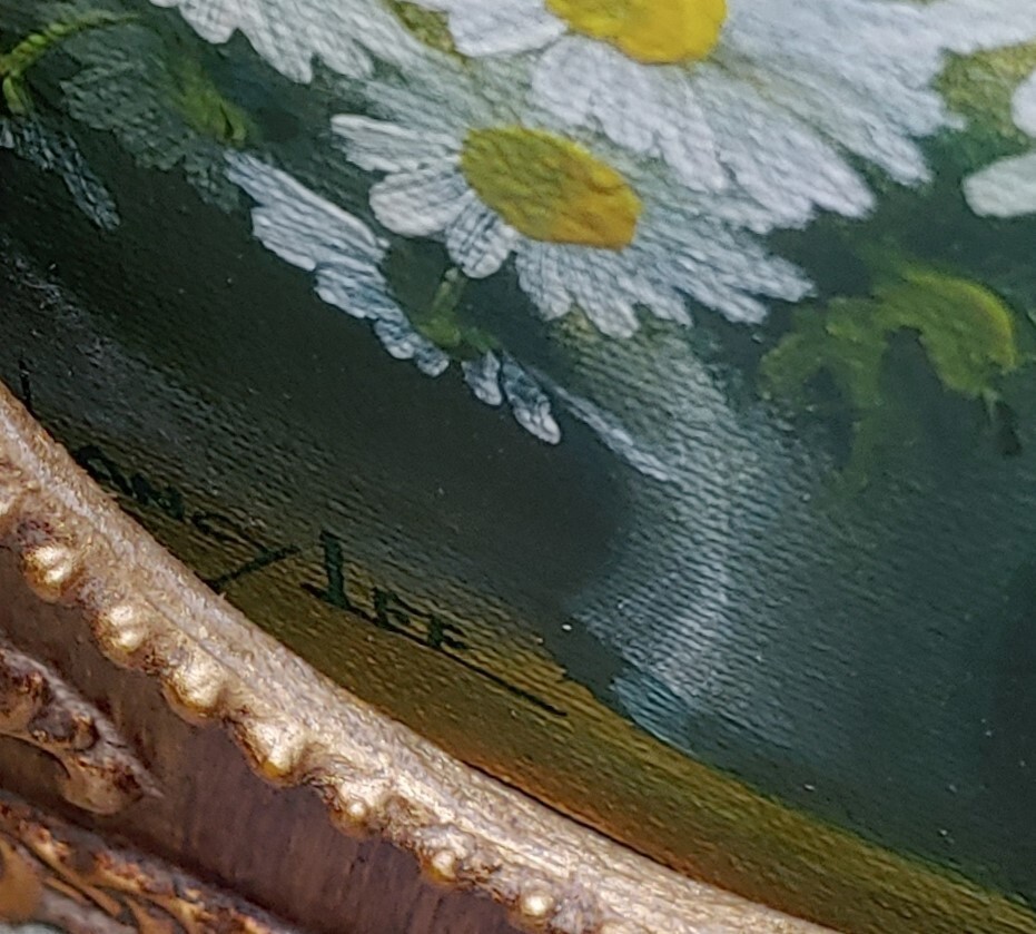 Vintage Oil Painting Art Signed Robert Lox & Nancy Lee Still Life Daisy ...