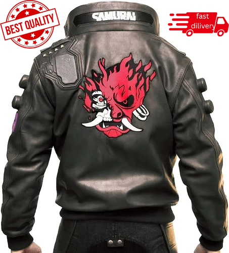 Cyberpunk 2077 Samurai Jacket Men’s REAL Leather Bomber Gaming Biker ...