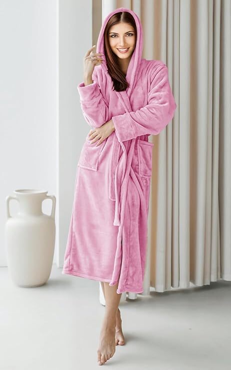Women Fleece Hooded Bathrobe - Plush Long Robe in Lot NY Threads | eBay