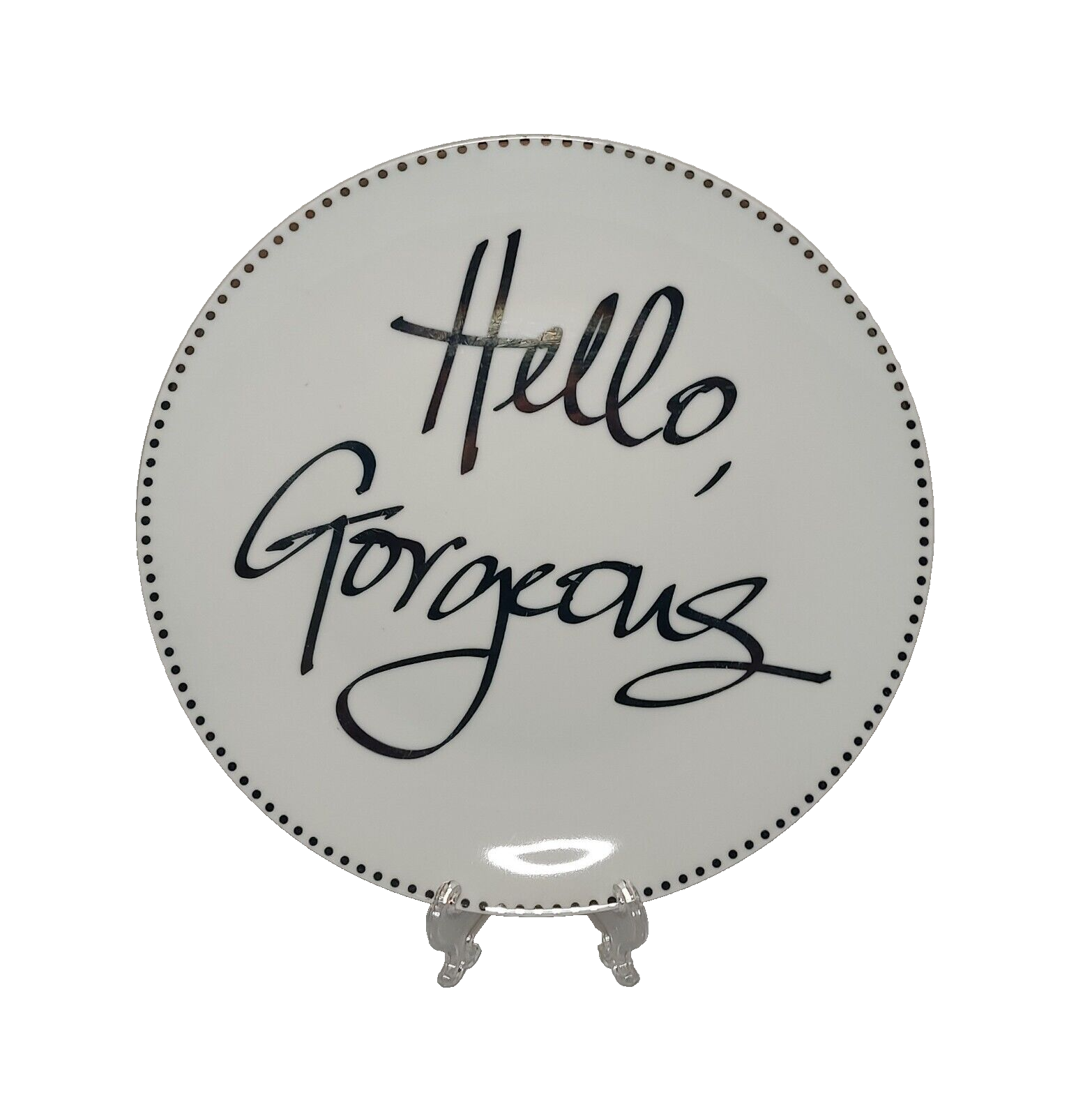 Pier 1 Imports Hello Gorgeous White Plate Gold Script 8" Round ...