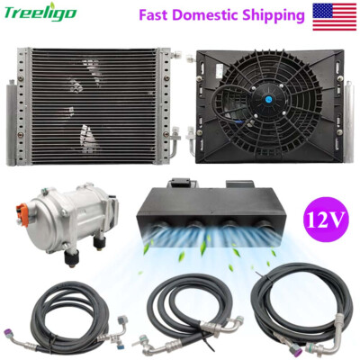12V Truck RV Air Conditioner Under Dash Electric AC Unit Kit Evaporator ...