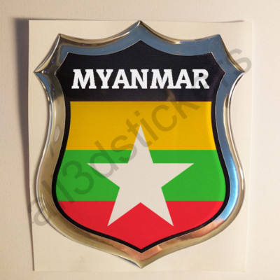 Sticker Myanmar Burma Emblem 3D Resin Domed Gel Flag Vinyl Decal Car ...
