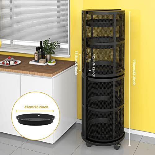 Rolling Storage Cart, 6 Tier Fruit Vegetable Basket with Wheels & Black ...