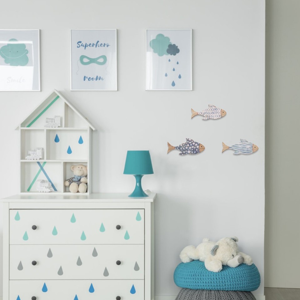 3pcs Wooden Fish Wall Art Beach House Decor Coastal Nautical Hanging ...