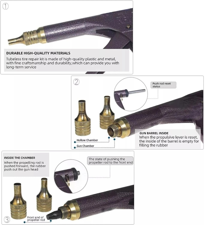 Tire Plugger Tubeless Tire Wheel Repair Gun Kit Mushroom Plug Probe ...