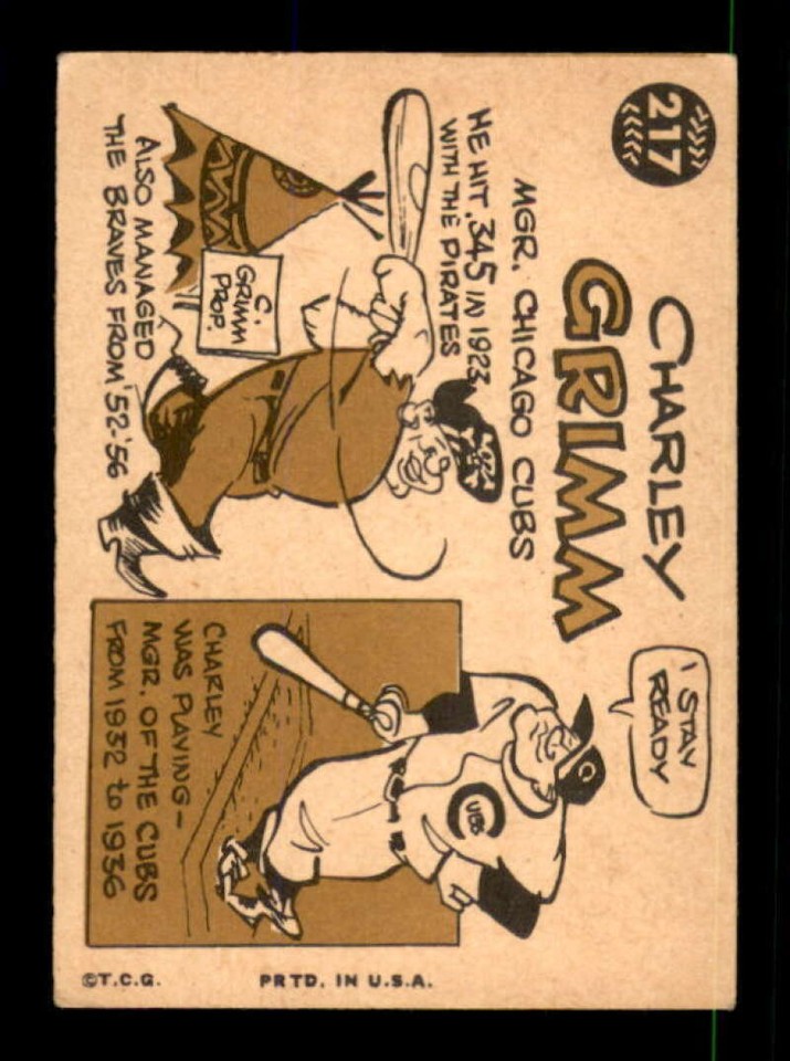 1960 Topps #217 Charlie Grimm VG/VGEX Cubs MG 553685 | eBay