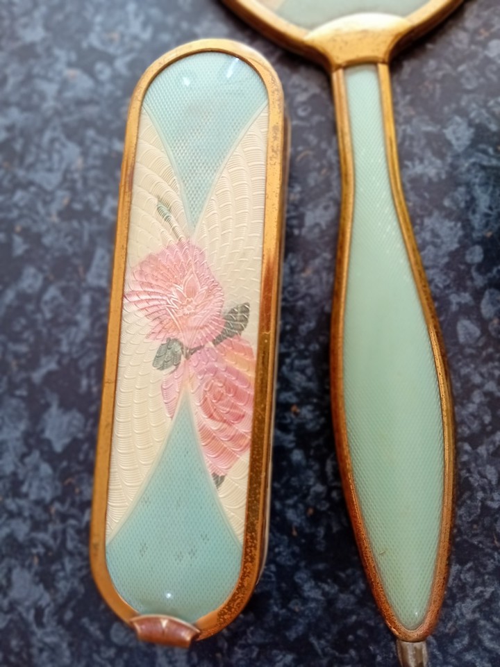Vintage Dressing Table Set Mirror, Hairbrush, Clothes Brush. Blue ...