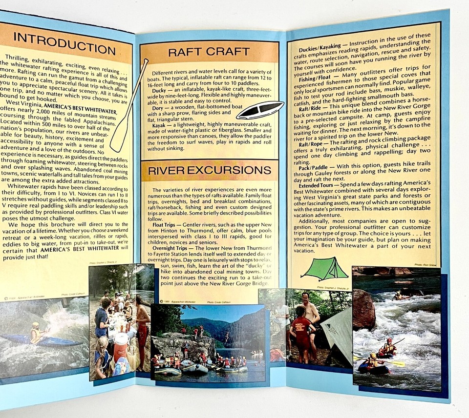 1989 West Virginia Whitewater Rafting Outfitters Excursions VTG Travel ...