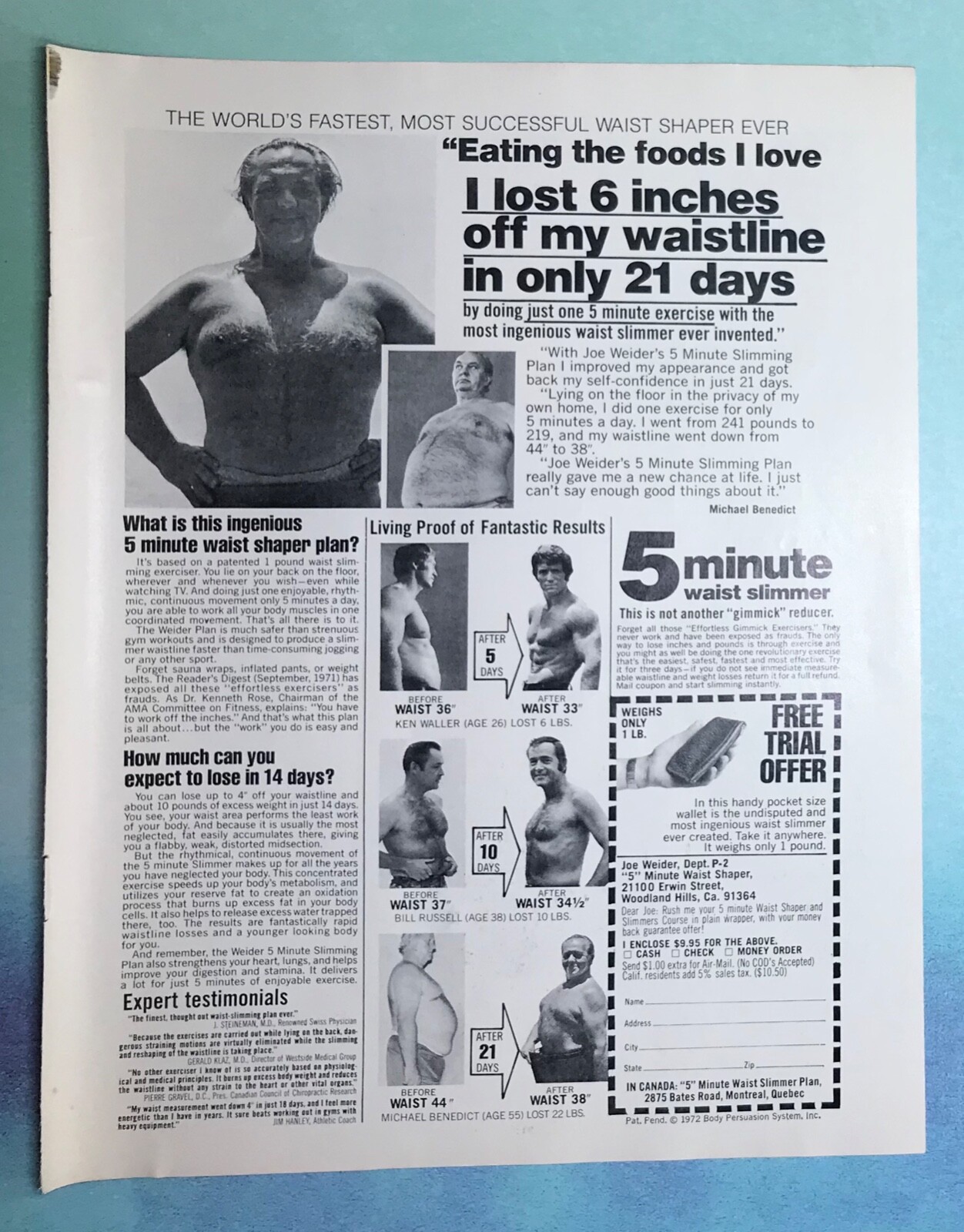 Vintage 1970s mag print ad I Lost 6 Inches From My Waist mens health ...