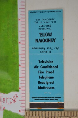 Vintage Matchbook Cover Ashdown Motel Hotel Arkansas Lz3 | eBay