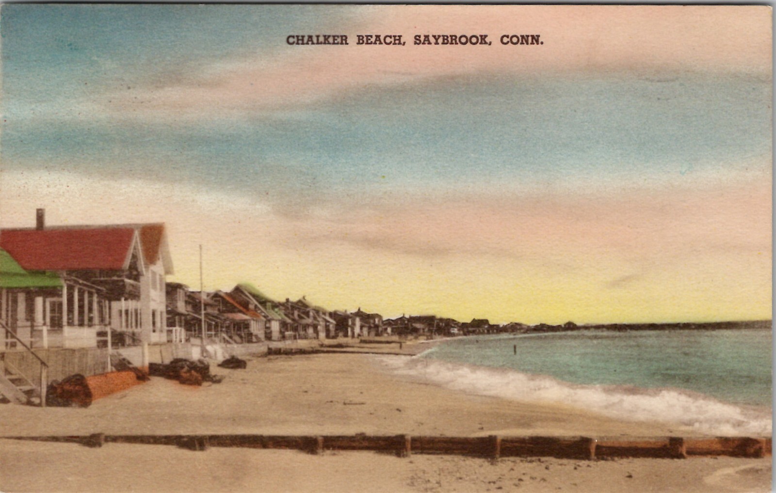 Chalker Beach Saybrook Connecticut Cottages Sea Waves Hand Colored ...