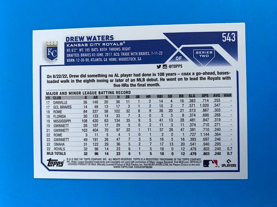2023 Topps Baseball Series Two #543 Drew Waters (Rookie Card) *Royals ...
