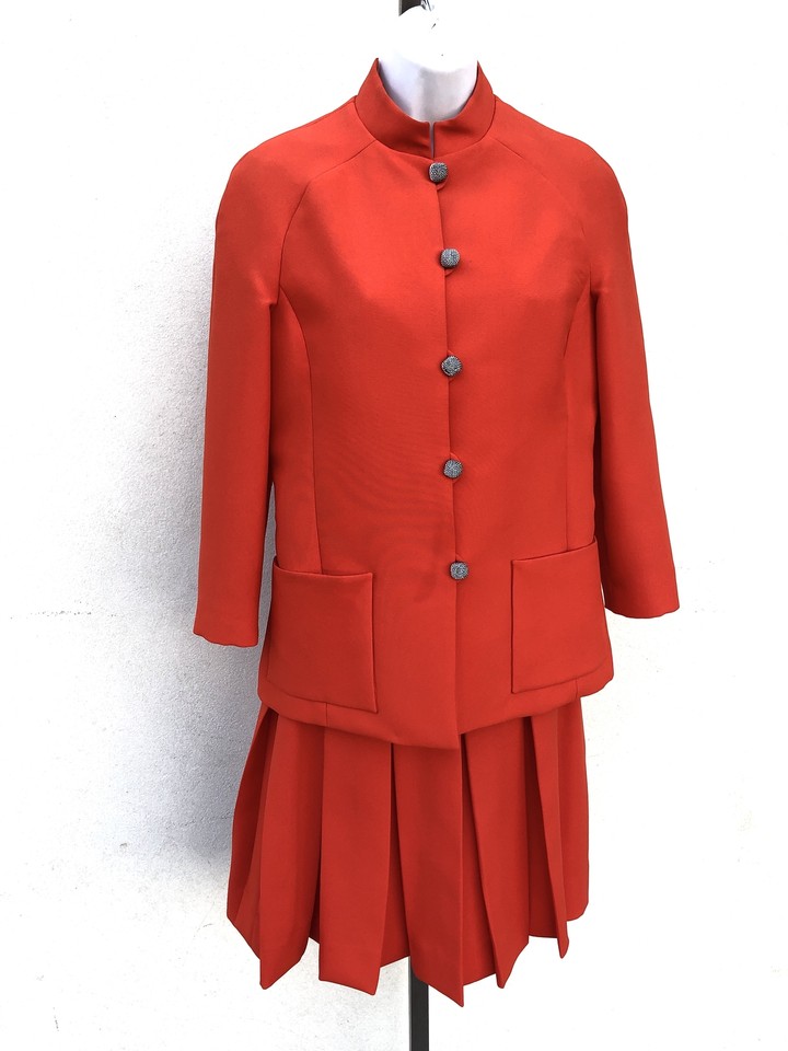 Vintage VTG 1960s 60s Ike Clark Orange 2 Piece Skirt Suit Set | eBay