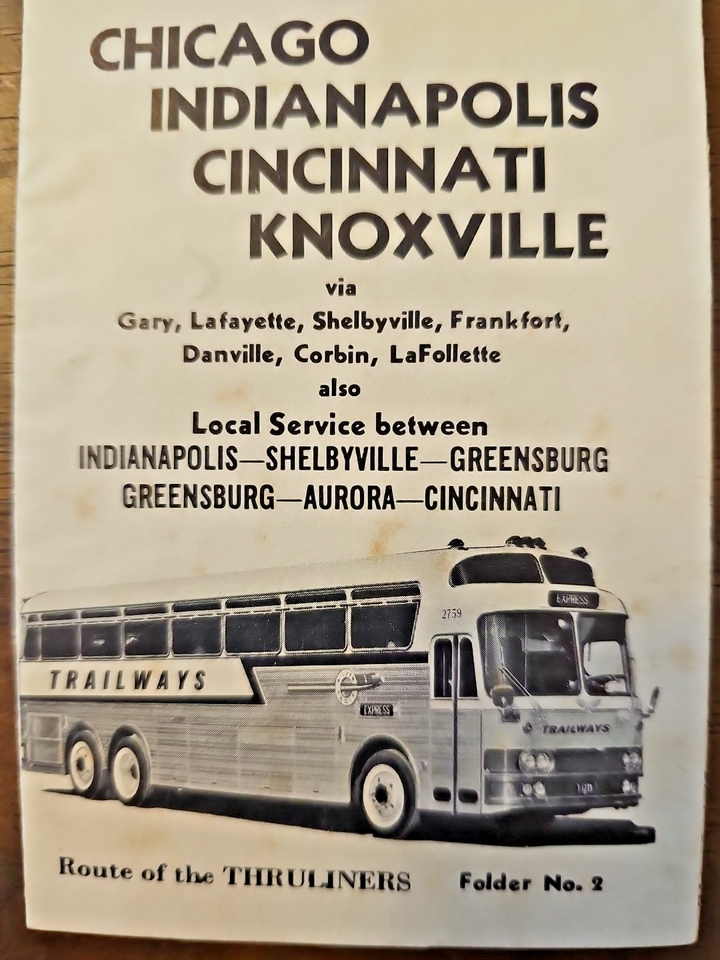 Southeastern Trailways 1968 Bus Schedule Chicago Indy Cincinnati ...