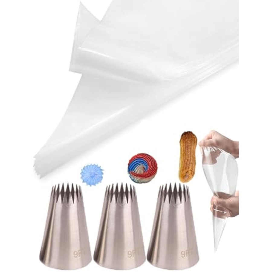 Churro Piping Tips and Bags Set,Extra Large Piping Tips 9FT for Eclair ...