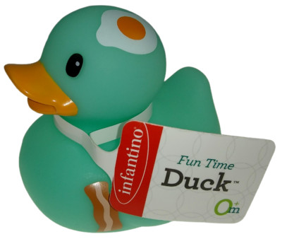 Infantino Fun Time Bacon Eggs Rubber Ducky Breakfast Duck Duckie Teal ...
