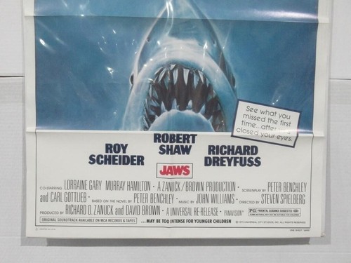 JAWS * ORIGINAL MOVIE POSTER 27x41 1979 RE-RELEASE OF THE 1975 CLASSIC ...