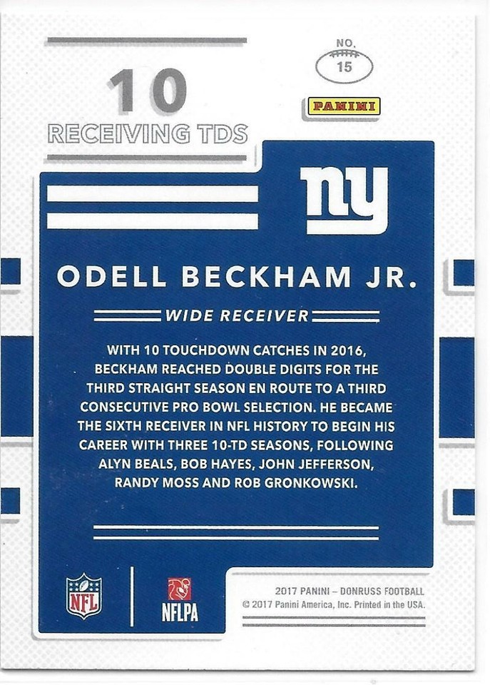 2017 Donruss Football Production Line Touchdowns Odell Beckham Jr ...