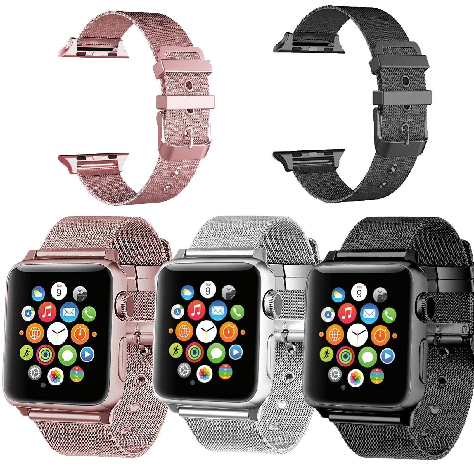 For Apple Watch Series 7 8 41/45mm Ultra Metal Milanese Strap Wrist ...