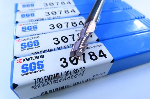 LOT ( 5 ) KYOCERA SGS 7/32" SOLID CARBIDE 30784 END MILLS MACHINIST CNC ...