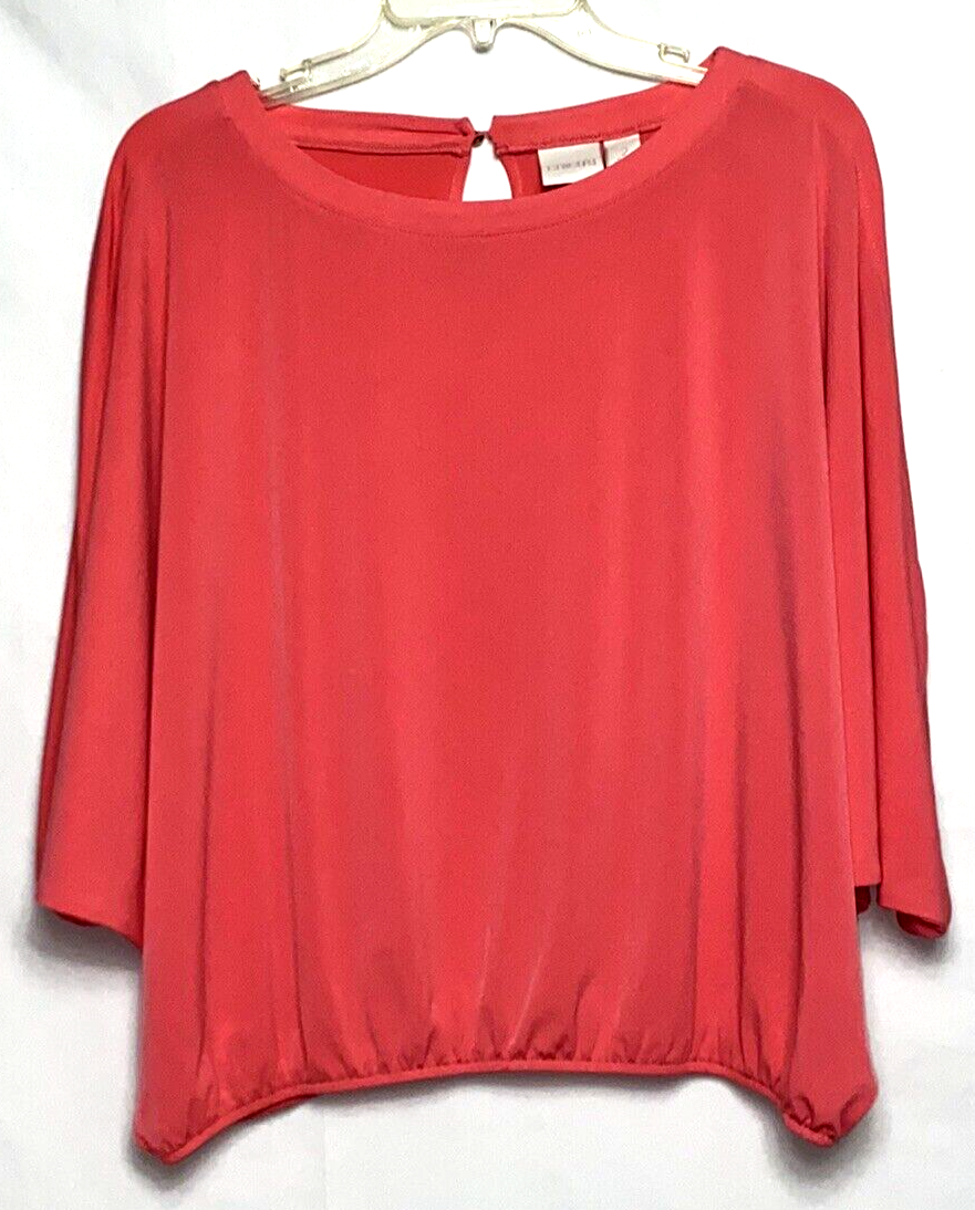 Chico's Women's Batwing Elastic Gathered Hem Top Size 2 (L/12) Coral B ...