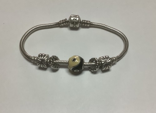 PANDORA STERLING 925 BRACELET & YING/YANG Enamel ALE CHARM, 2 Clip On ...