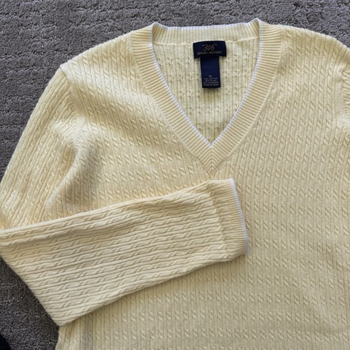 Brooks Bros Lemon Yellow V-Neck Sweater Women’s XL Cotton Cashmere ...