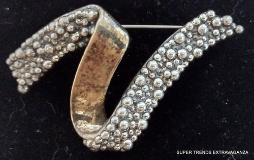 BRIAN BERGNER Modernist Sterling Silver Beaded Two Tone Large Wave ...