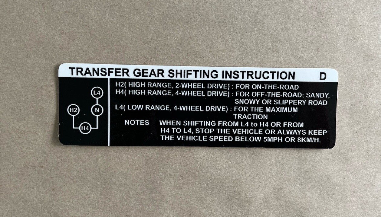 84-88 Toyota Pickup 84-89 4runner Transfer Case Decal Sticker Glove Box ...
