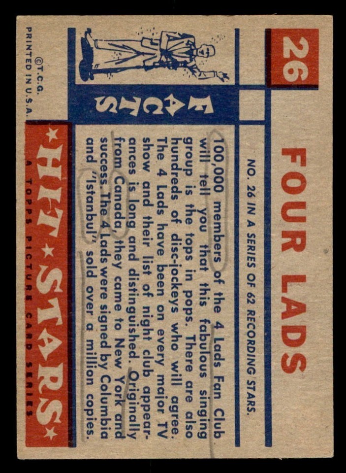 1957 Topps Hit Stars #26 Four Lads VG | eBay