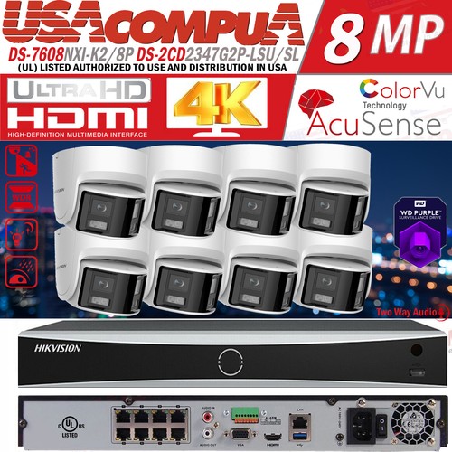 4K ColorVu Hikvision 8CH CCTV Camera System 4MP Panoramic Dual len 4mm ...
