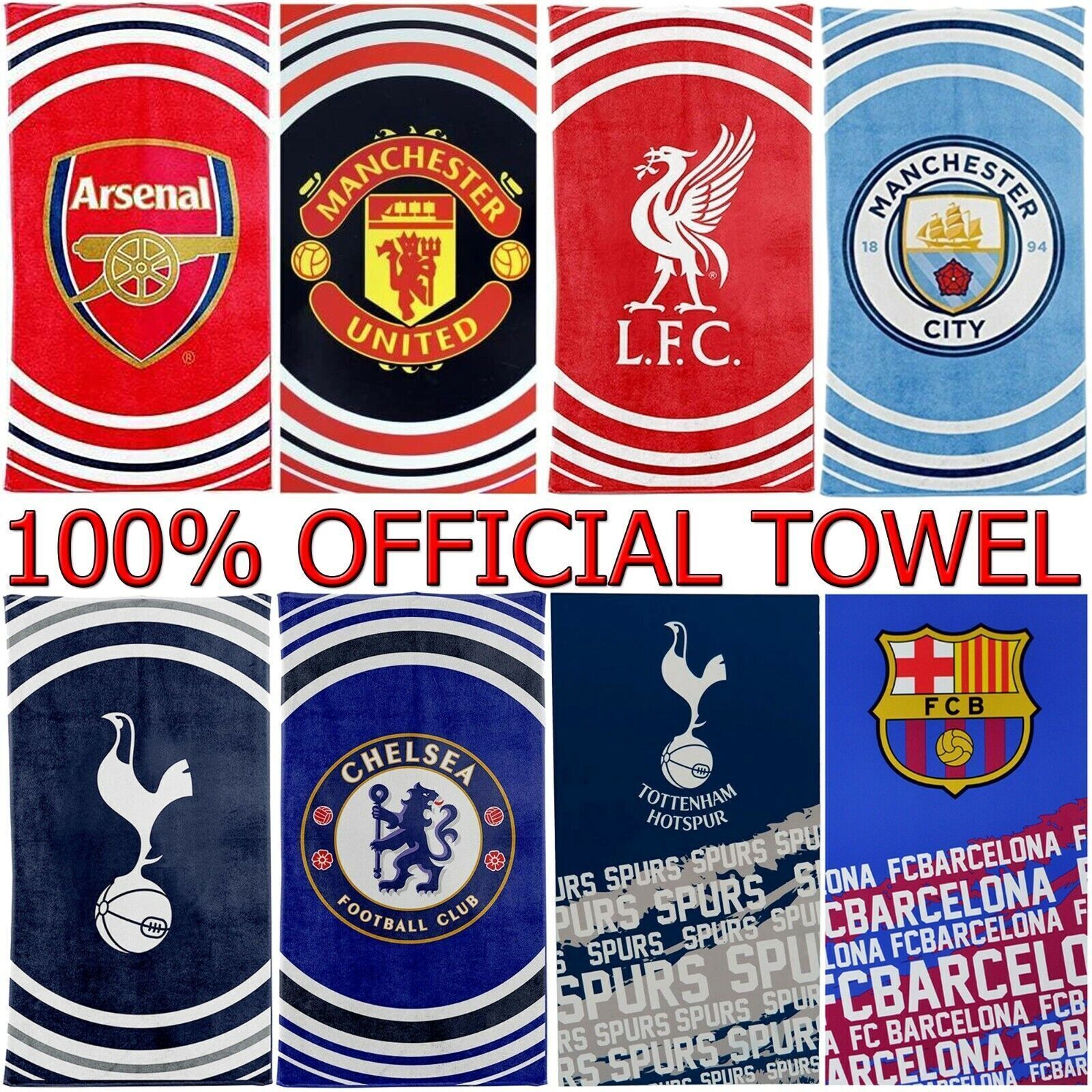 FOOTBALL CLUB TEAM TOWELS BEACH BATH GYM SWIM MAN UNITED CITY LIVERPOOL ...