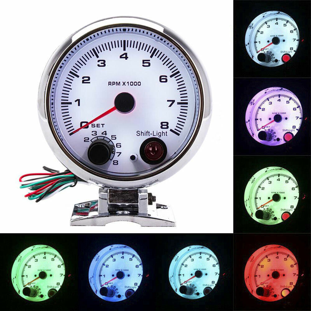 3.75'' 7 Color LED Racing Tachometer Gauge Tacho Meter 0-8000 RPM Shift ...