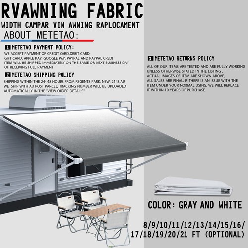 11-21 FT Replacement Caravan Roll Out Awning PVC Vinyl/Fabric Carefree ...