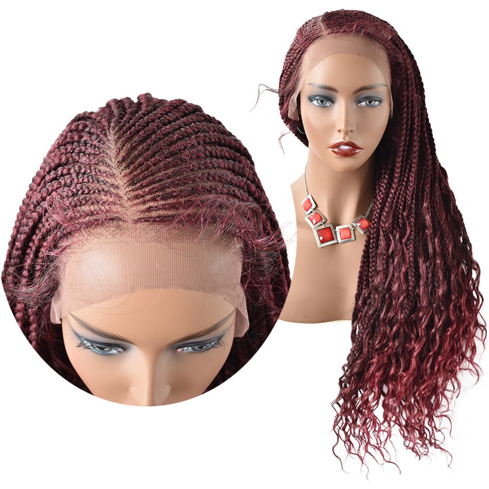Hand Tied Lace Front Cornrow Braided Wigs Lightweight Synthetic Long ...