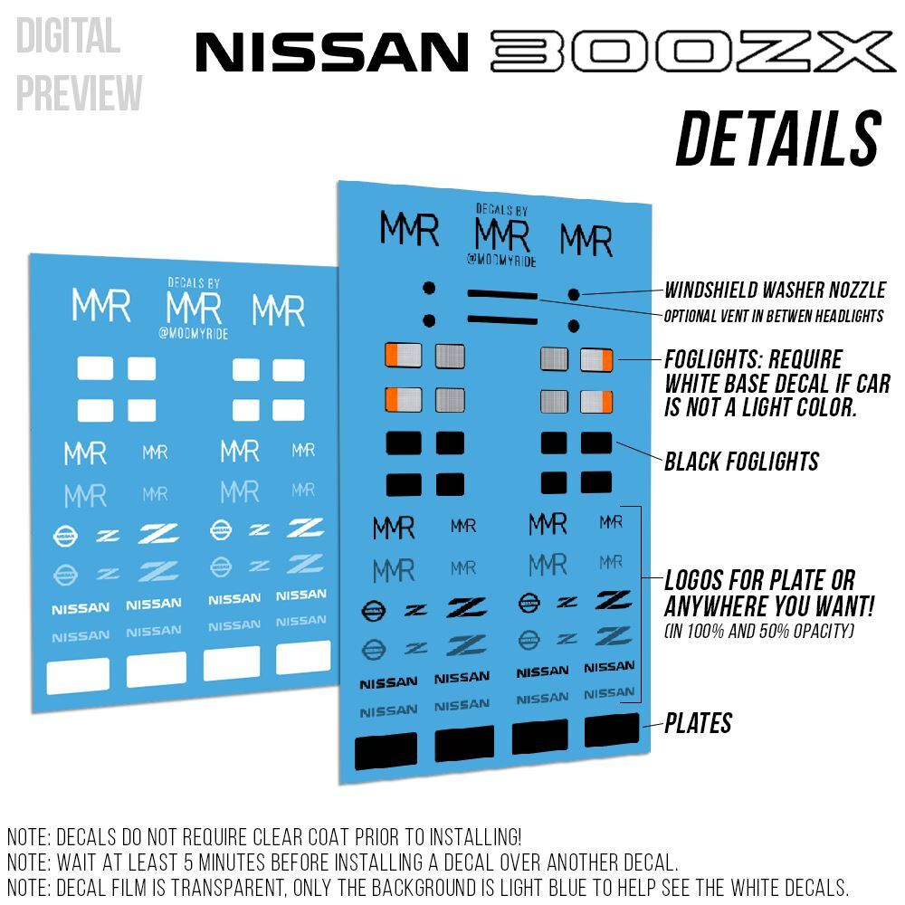 1/64 Scale NISSAN 300ZX Custom Waterslide Decals Headlight Taillight ...