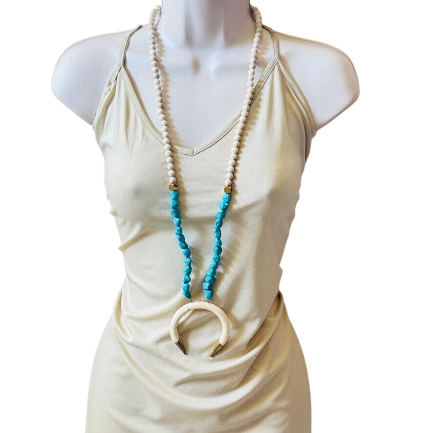 BPD Betsy Pittard Designs Turquoise Horn Necklace Beaded Collar 36"L ...