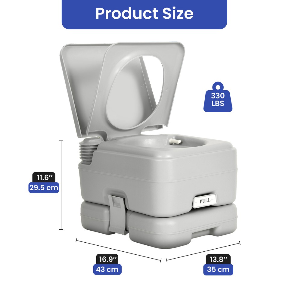 3.17 Gallon Portable Toilet 12L Flush Pump Commode Porta Potty RV ...