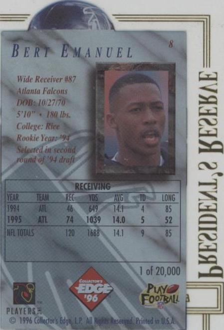 1996 Collector's Edge President's Reserve Bert Emanuel #8 for sale | eBay