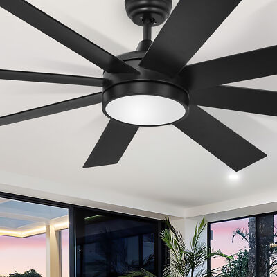 60" Black Ceiling Fan 3 Color Temperatures Indoor Outdoor Light Fan w ...