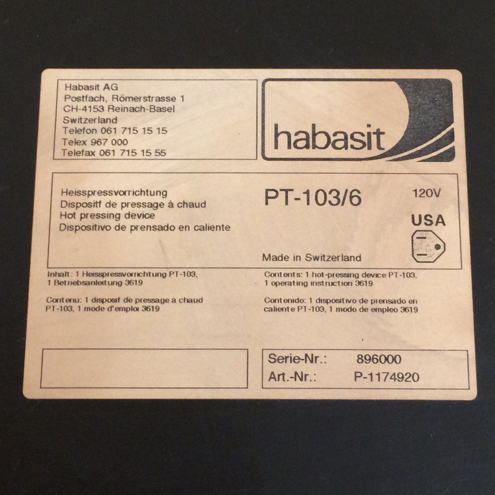 HABASIT AG PT-103/6 / PT1036 HOT PRESSING BELTING THERMOFIX HOT BELT ...