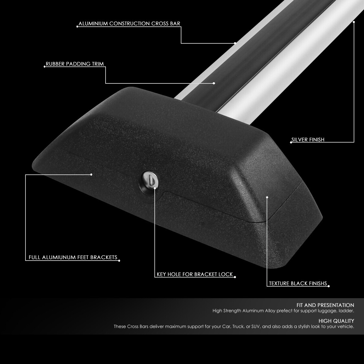 For 06-10 Hummer H3 Silver/Black Aluminum Roof Top Rack Rail Cross Bars ...