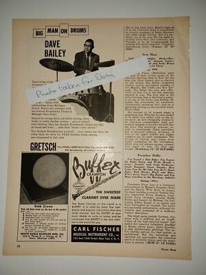Dave Bailey drums Gretsch 1956 8x11 Magazine Ad | eBay