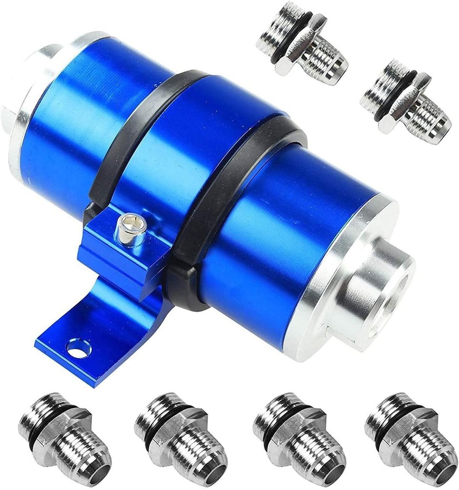 Blue 30 Micron Billet Aluminum Inline Fuel/petrol Filter + Bracket AN6 ...