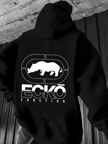 Men's ECKO FUNCTION Logo Hoodie - Black & White Rhino Print Streetwear Sweatshir | eBay